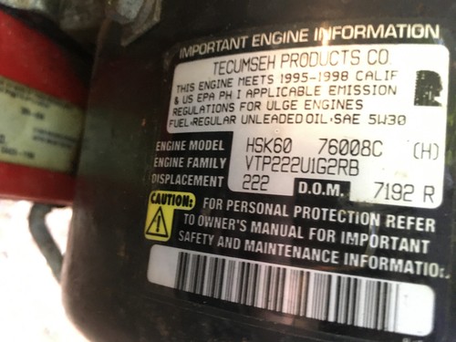 Tecumseh HSK60 6 HP Single Shaft Engine w/electric start! | eBay