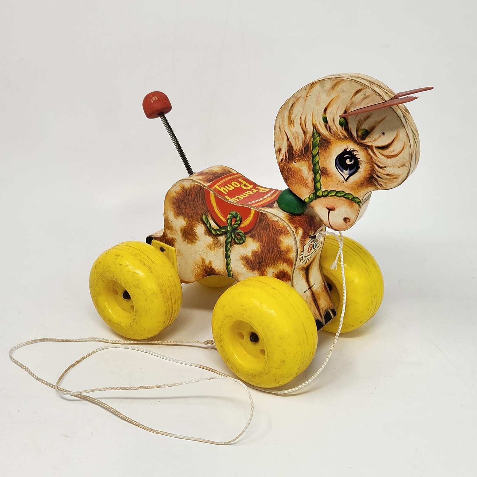 VINTAGE 1965 FISHER PRICE WOODEN PULL TOY PRANCY PONY #617 W/ PULL ...