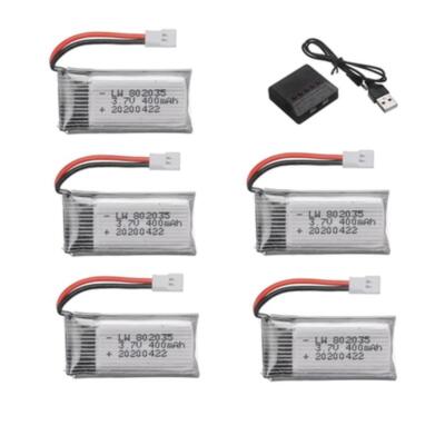 5PCS 400mAh 3.7V High Rate Battery 802035 + Charger For Hubsan X4 H107 ...