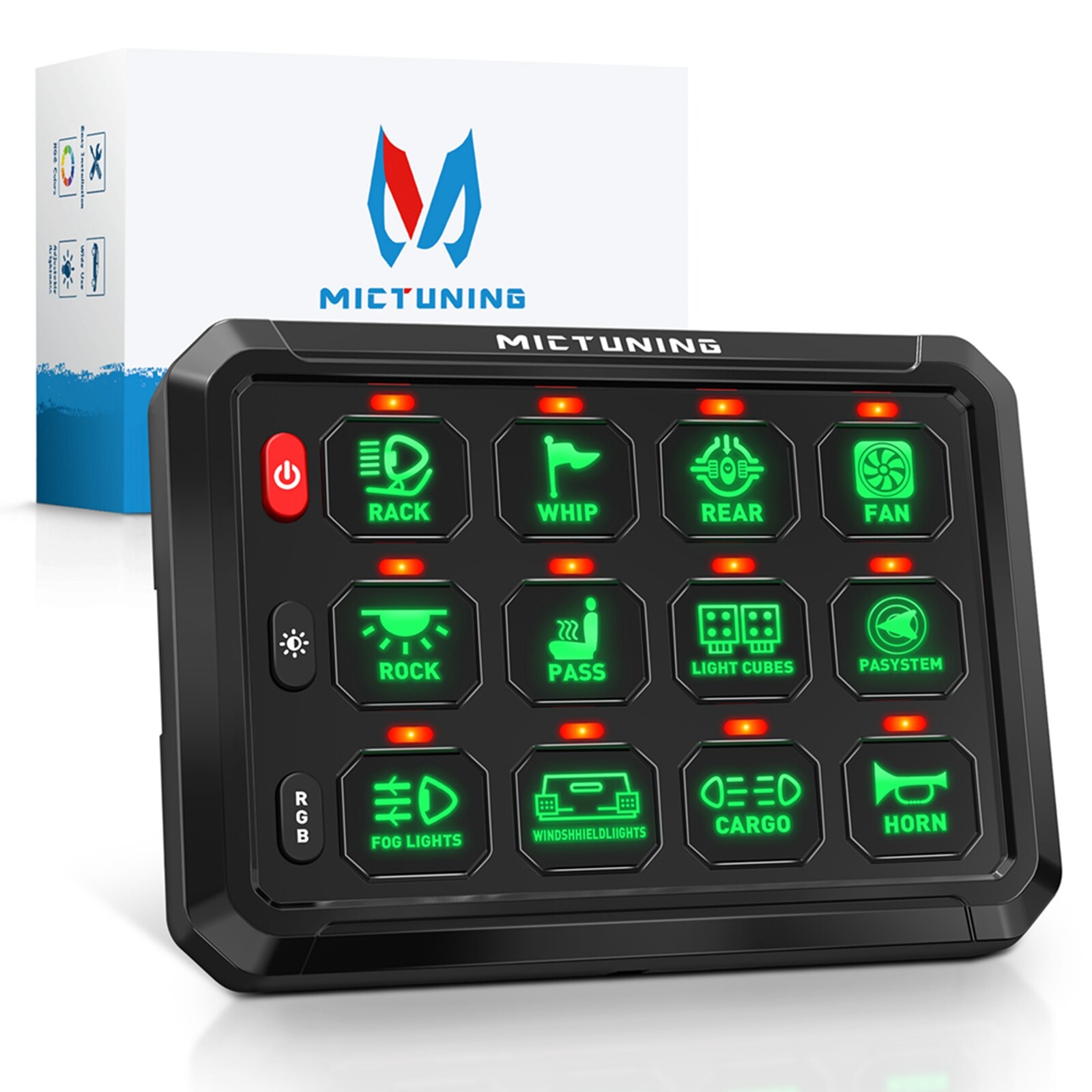 MICTUNING RGB 12 Gang Switch Panel RGB LED Light Bar Relay System Marine 12/24V | eBay