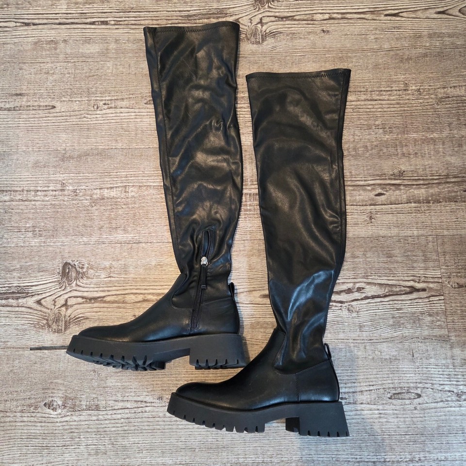Zara Over The Knee Boots Lug Sole Chunky Heel Black Boots Size 37 | eBay