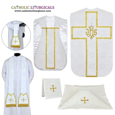 NEW WHITE Roman Chasuble Fiddleback Vestment Fiddleback 5pcs set ...