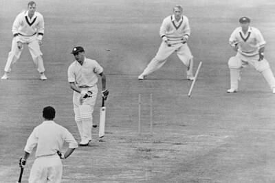 Englands Trevor Bailey Is Comprehensively Bowled For 0 1954 OLD CRICKET ...
