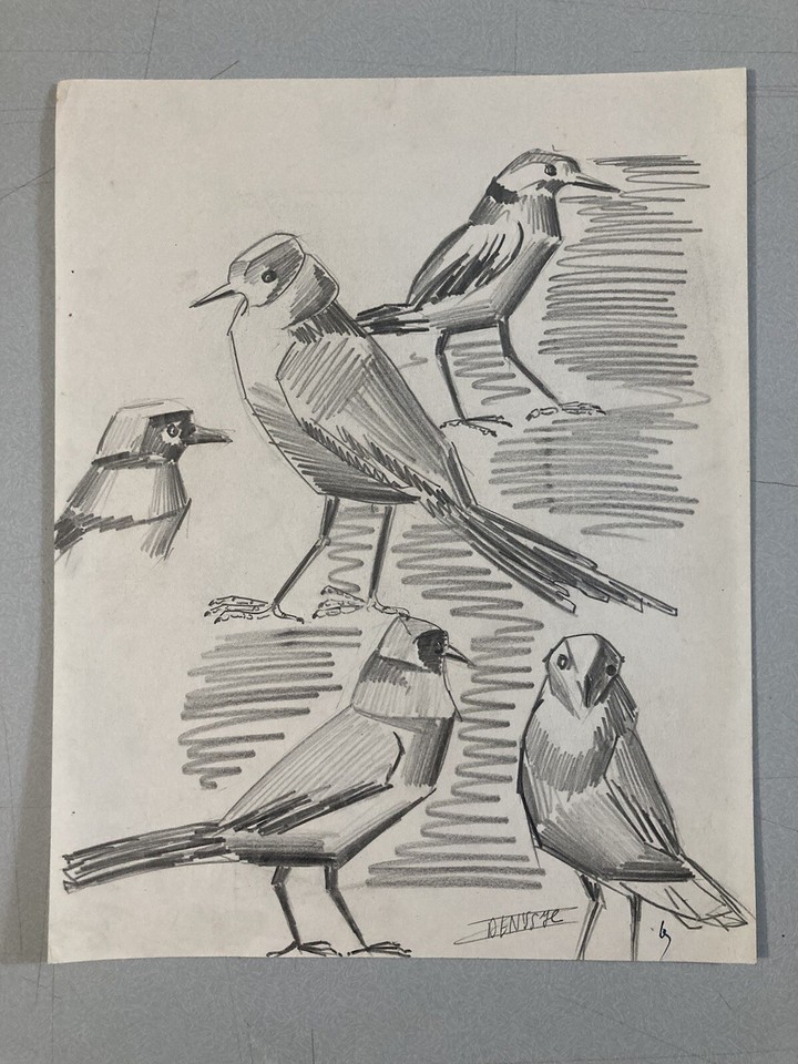 Beautiful Drawing 1950 Bird Lead Cubist Cubism Sparrows To Identify Art ...