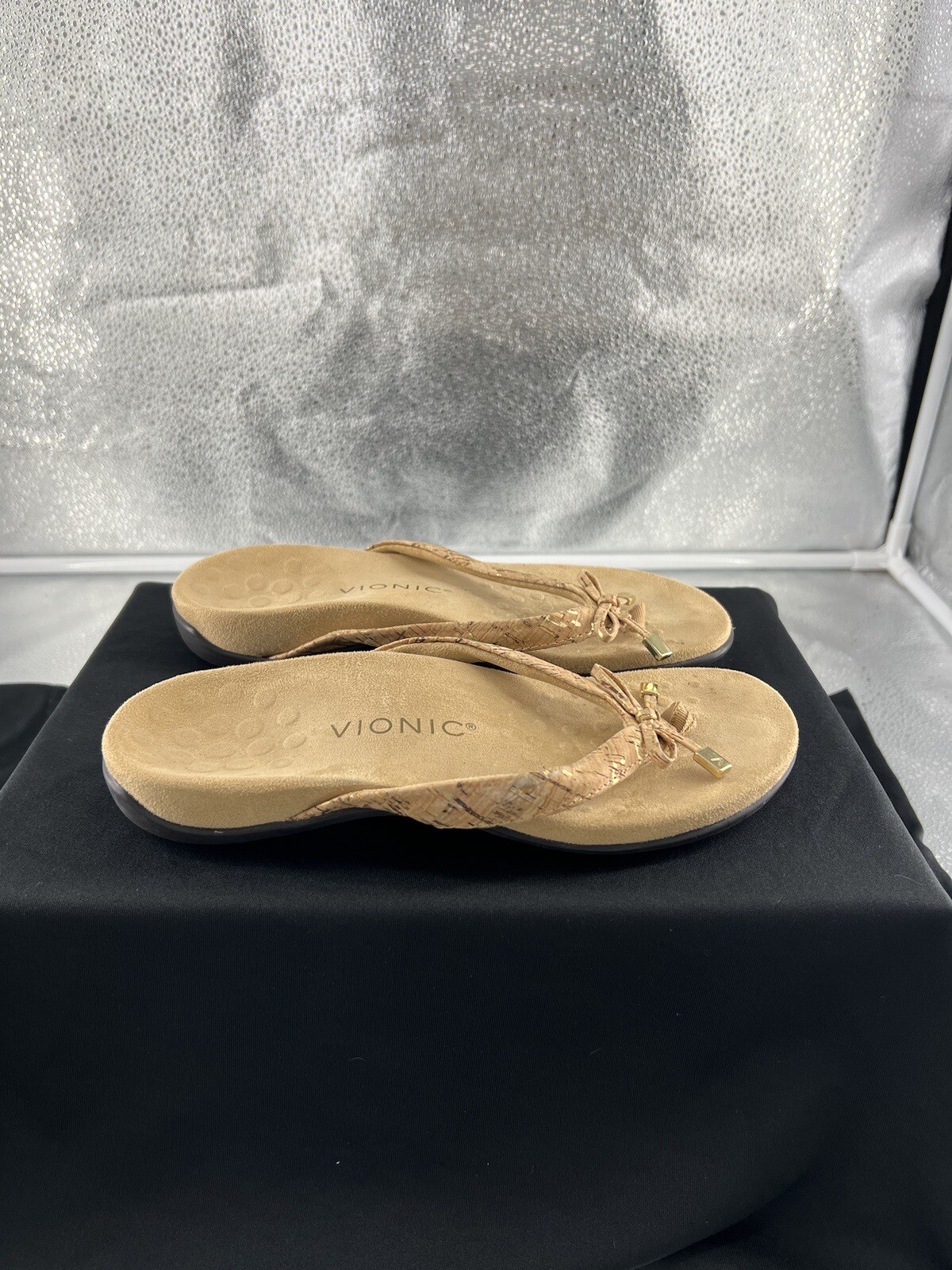 Vionic Bella II Sandals Womens 6 Shoes Gold Cork Tan Brown Bow Flip ...