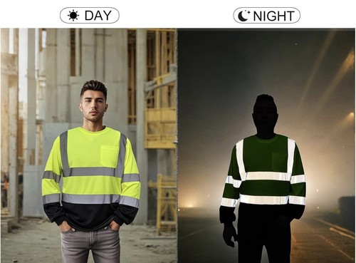 Work Hi Vis T-Shirt/Long Sleeve High Visibility Reflective Safety Class ...