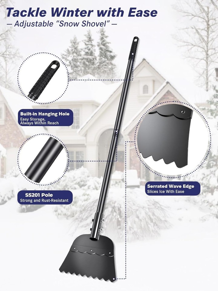 Wavy Blade Ice Scraper with Long Handle 57" Adjustable Snow Shovel Ice ...