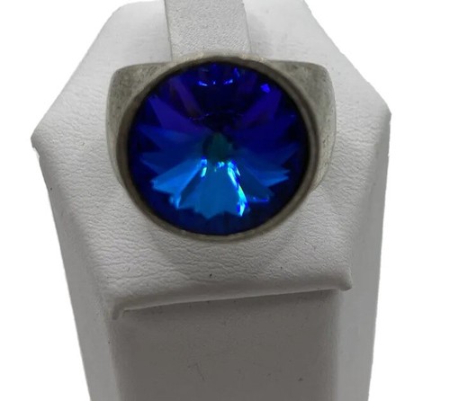 Cobalt Blue Round Rhinestone -Crystal? Rivoli Blue Ring Silver Tone ...