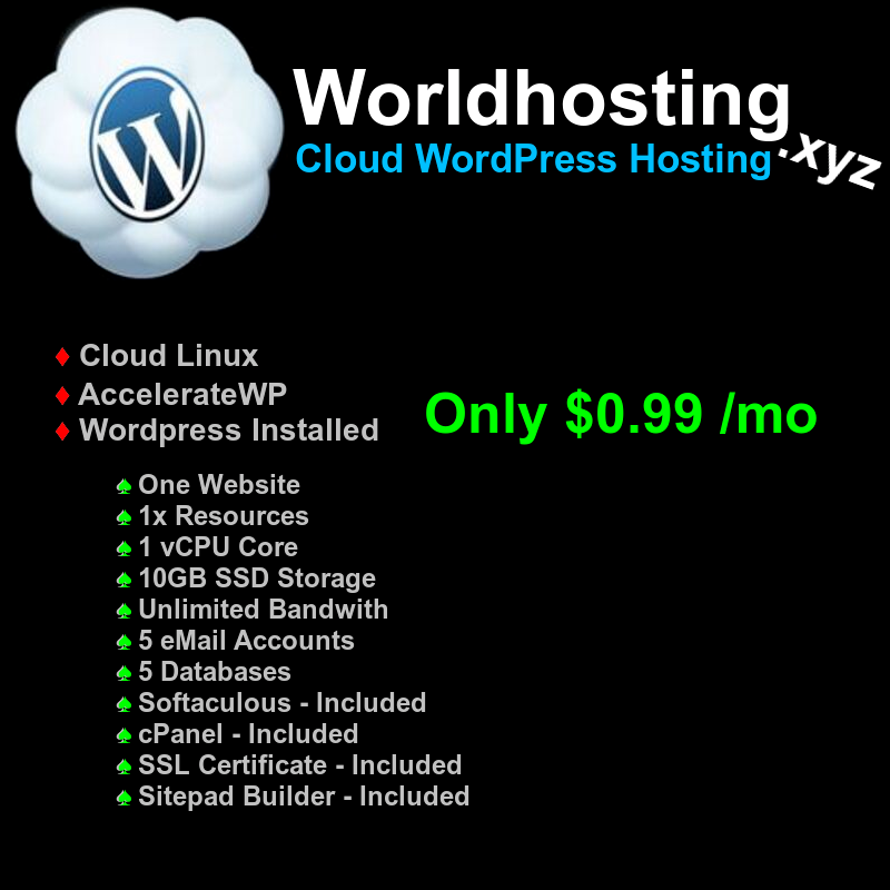 REAL Cloud Wordpress Hosting - 1 vCPU Core - 10GB SSD Storage $.99/mo | eBay