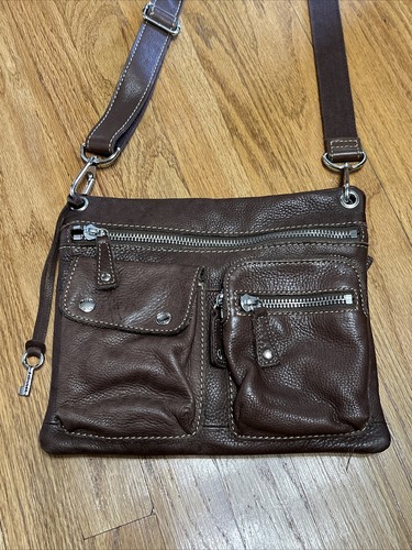 Fossil Sutter Brown Genuine Leather Zip Top Shoulder Hand Bag Purse ...