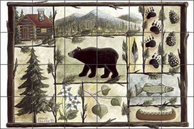 Rustic Bear Wildlife Lodge Kitchen Backsplash Tile Mural - Donna Jensen ...