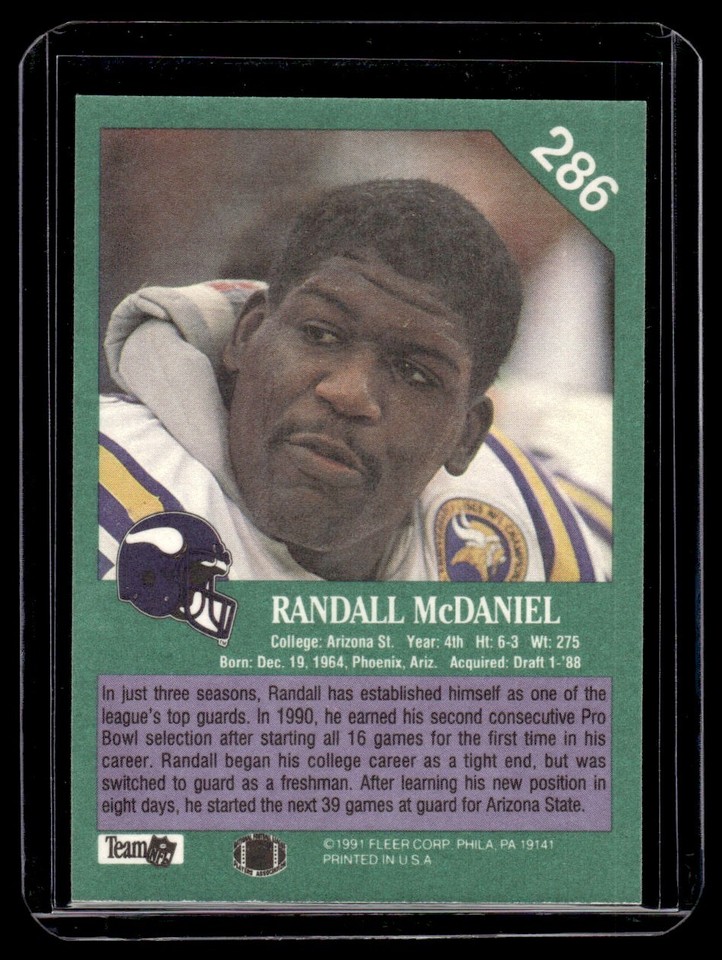 1991 Fleer Randall McDaniel Minnesota Vikings #286 | eBay