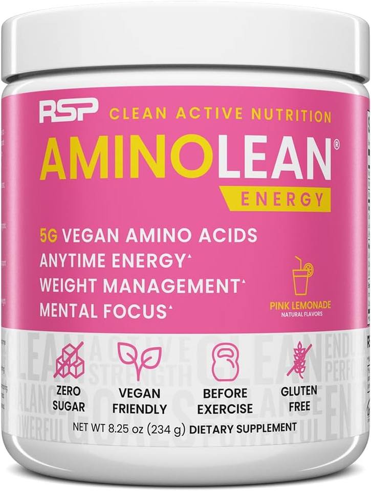 Aminolean Pre Workout Powder, Vegan BCAA Amino Acids, 30 Serv, Pink ...