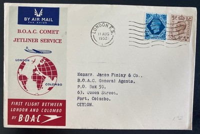 1952 London England First Flight Cover To Fort Colombo Ceylon BOAC ...