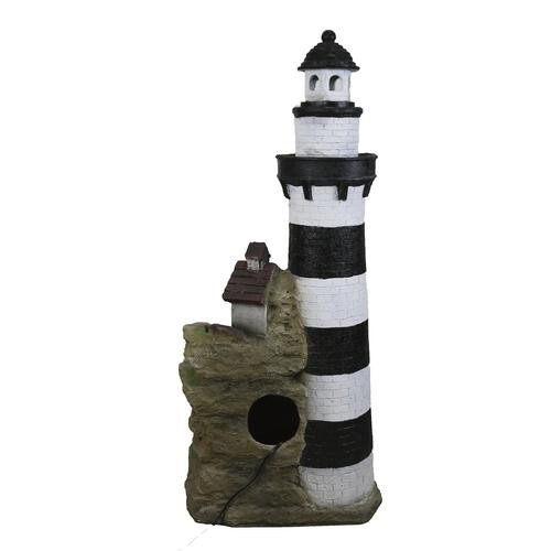 38.5" Black White Lighthouse Outdoor Water Fountain 3 Tier Cascading ...