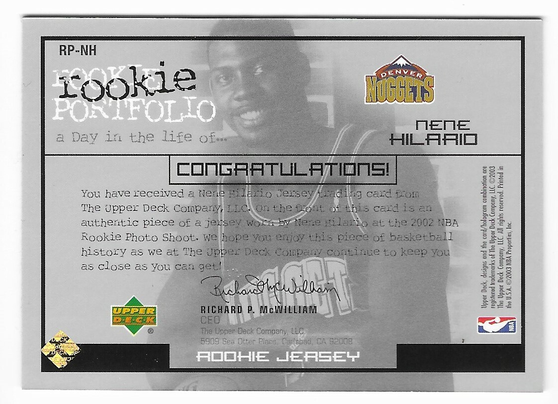 Nene Hilario 2002-03 Upper Deck Rookie Portfolio Jersey #RP-NH Denver ...