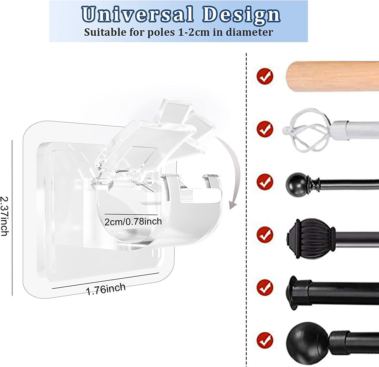 No-Punch Paste Bracket Curtain Rod Hook Bathroom Kitchen Home Window ...