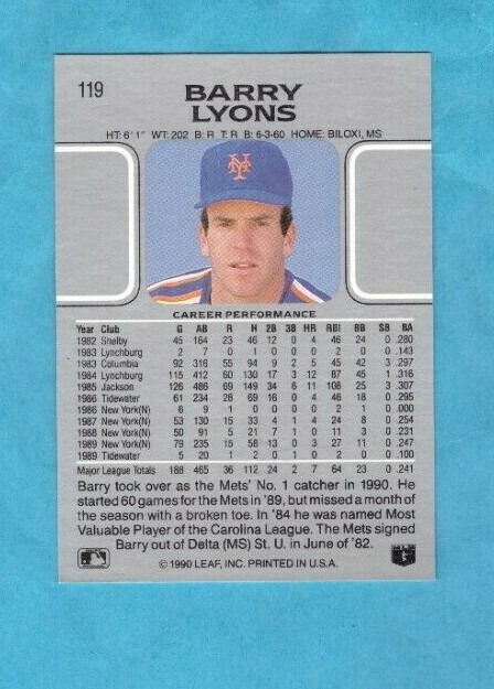 1990 Leaf baseball card #119 Barry Lyons Mets | eBay