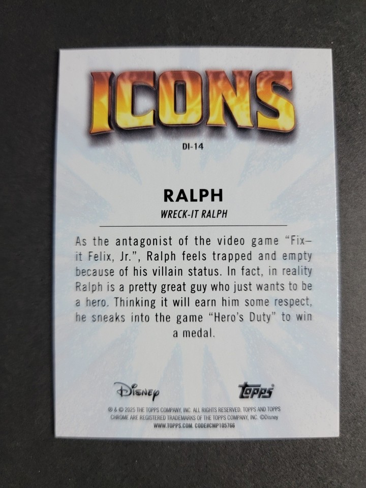Wreck-it Ralph 2025 Topps Disney Chrome Disney Icons DI-14 | eBay