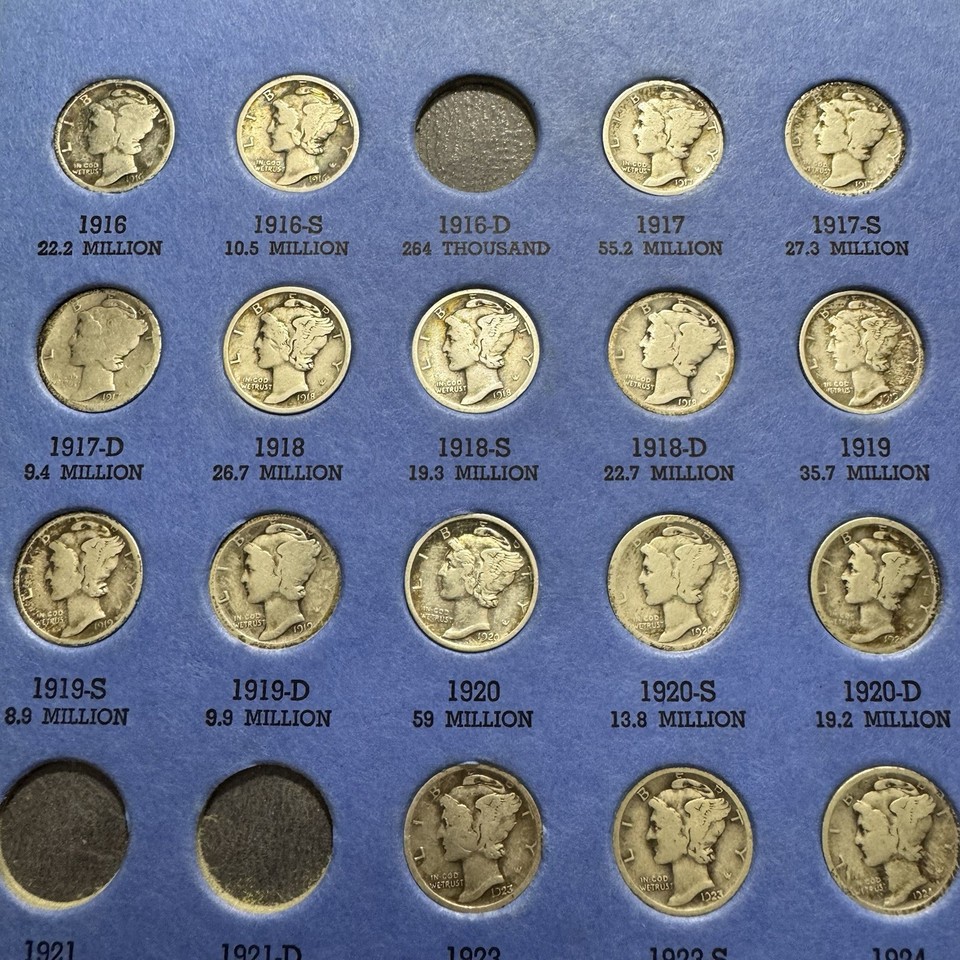 Almost Complete Set Of 74 1916-1945 90% Silver Mercury Dimes Coins ...