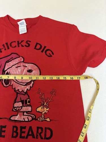 Snoopy & Woodstock “Chicks Dig the Beard” Christmas T-Shirt Sz S ...