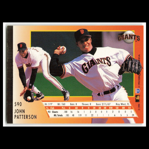 John Patterson Rookie #590 1994 Fleer Ultra San Francisco Giants ...