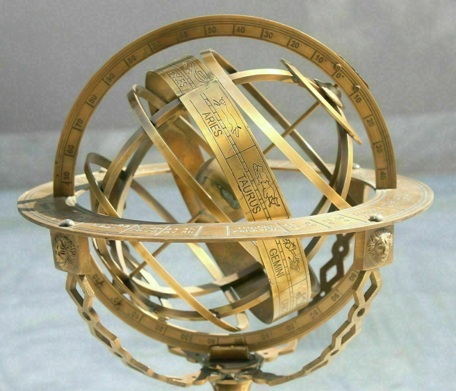 Astrolabe Armillary 18" inches Brass Sphere Globe Zodiac Engraved with ...