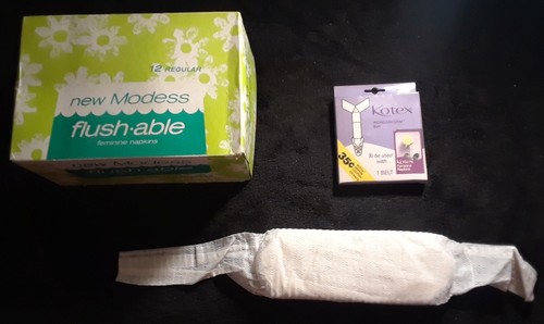 1960's Modess FLUSHABLE Belted Tabbed Maxi Pad Sanitary Napkin + Kotex ...