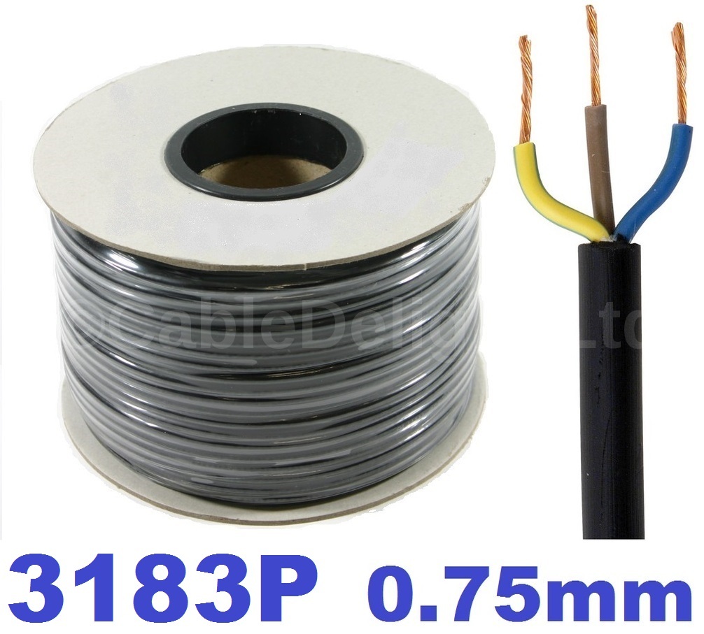 10m POND CABLE 0.75mm BLACK 6A RUBBER FLEX 240v 3 Core Round H05RN-F ...
