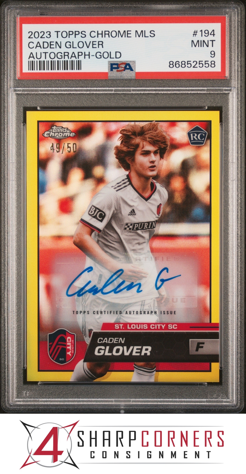 2023 TOPPS CHROME MLS AUTOGRAPH GOLD #194 CADEN GLOVER RC #/50 POP 1 ...