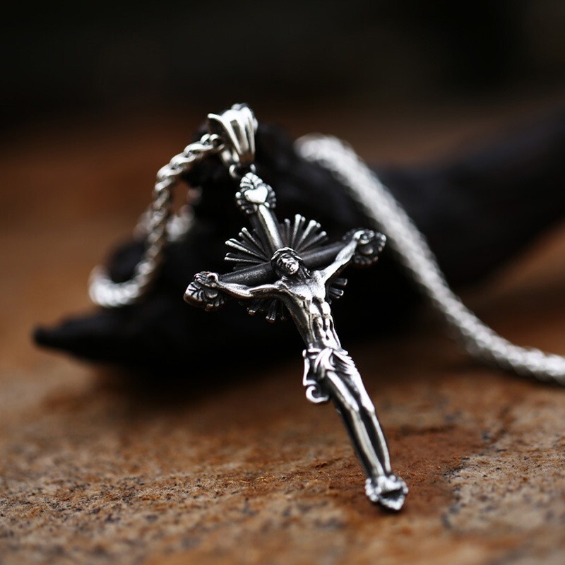 AU NEW Retro Goth Men Pendant Titanium Stainless Steel Cross Crucifix ...