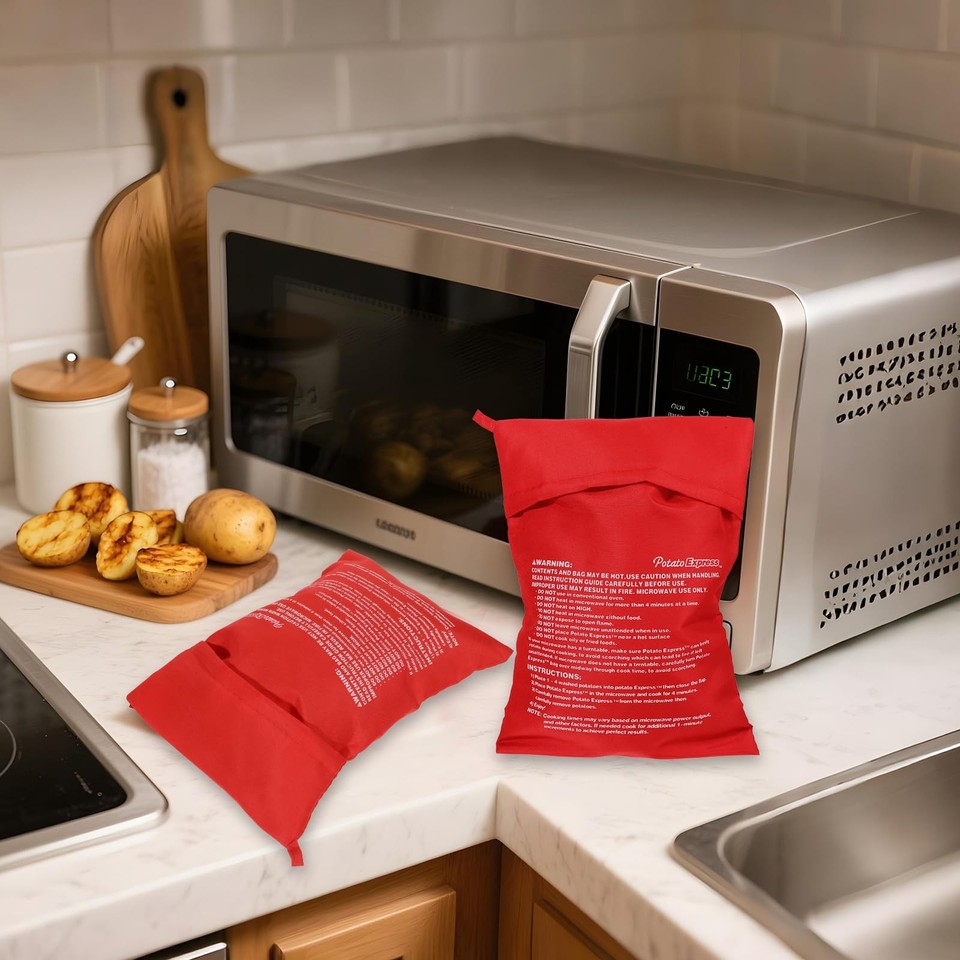 2 PCS Red Baked Potato Microwave Bag, Reusable 10.04in x 7.28in, | eBay