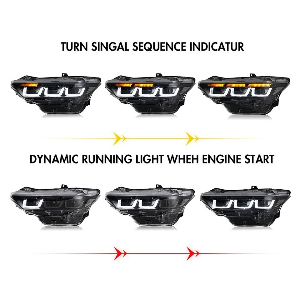Triple Projector Led Headlights For 2024 2025 Ford Mustang w/ Dynamic ...