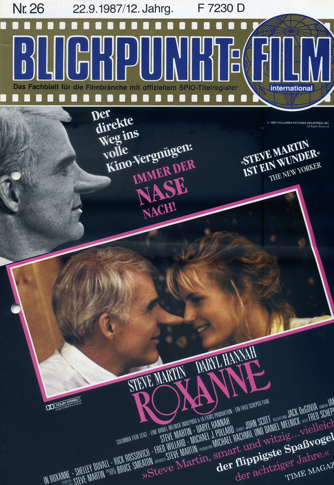 Blickpunkt Film Nr. 26 1987 Roxanne Steve Martin Daryl Hannah Kino ...
