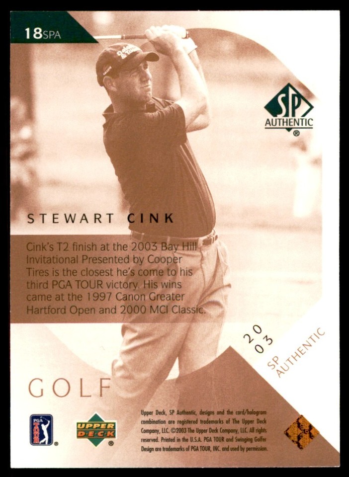 2003 Upper Deck SP Authentic Steward Cink Golf Card #18 | eBay