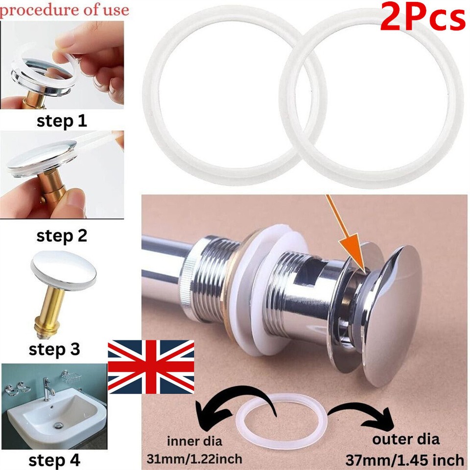 2 Pack Sink Waste Basin Plug Ring Seal Click Clack Bathroom Pop-Up ...