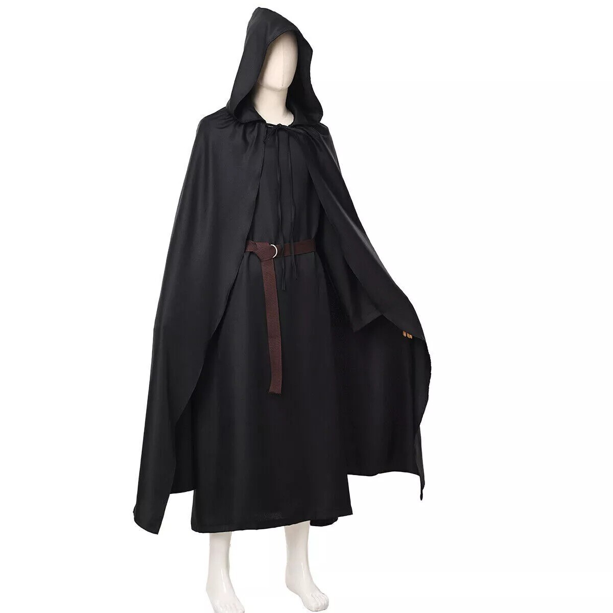 Medieval Men's Hooded Cloak Robe Halloween Wizard Sorcerer Costumes ...
