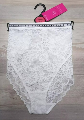 M&S Boutique WHITE Meia Lace High Leg High Waisted KNICKERS Large UK 16 ...