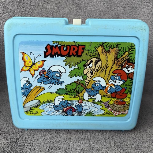 Vintage 1980’s SMURFS Blue Plastic Lunch Box No Thermos Cartoon Papa ...