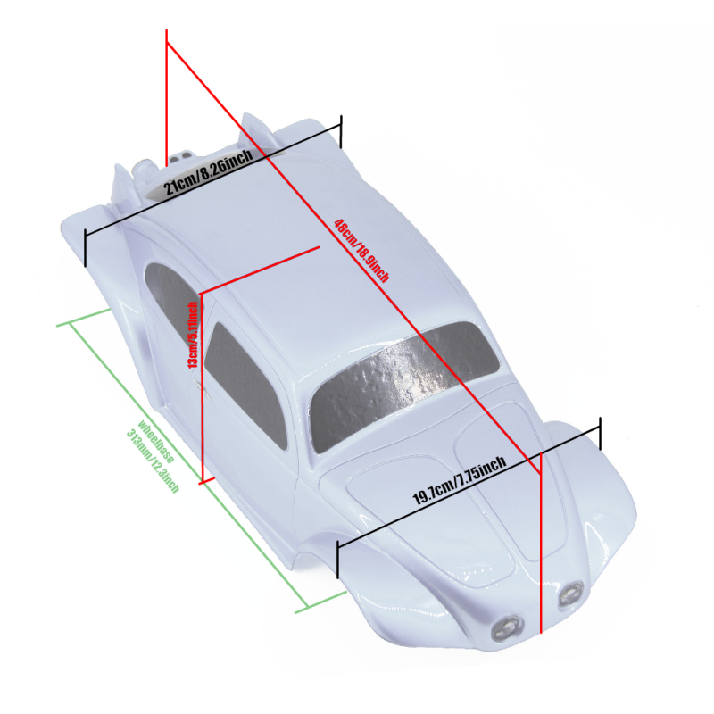 313mm Wheelbase RC Body Beetle LEXAN PC Shell Width 200mm for MT and ...