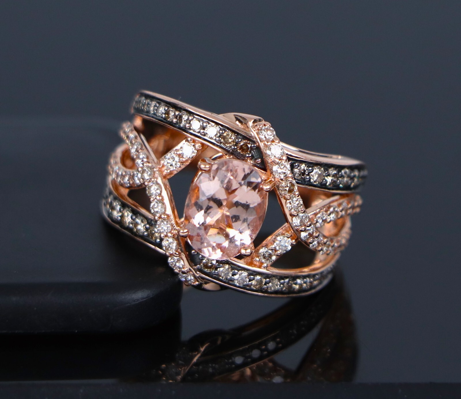 LeVian 14K Strawberry Rose Gold Peach Morganite Chocolate White Diamond ...