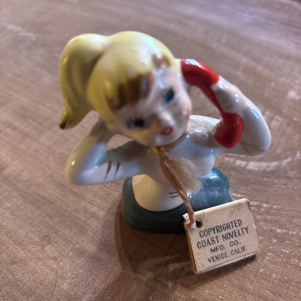 Vintage Teen Girl on Phone Blonde Ponytail Ceramic Telephone Teeny ...