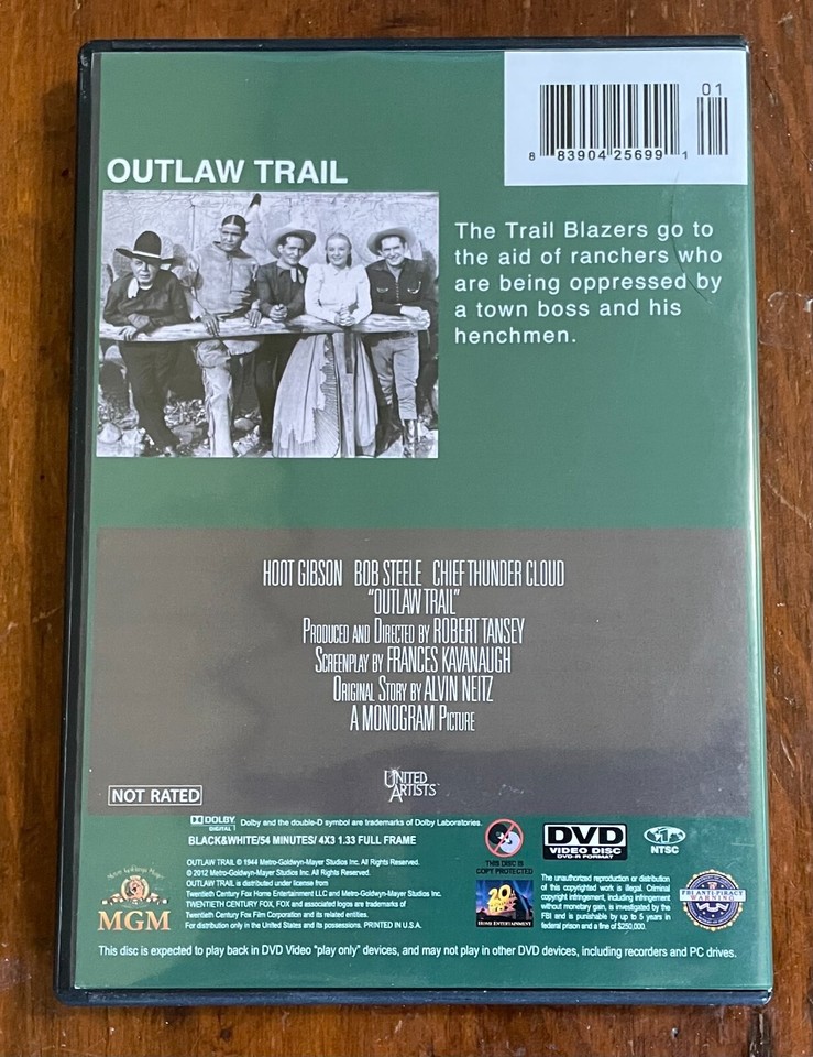 Outlaw Trail DVD 1944 Western Hoot Gibson Bob Steele Chief Thunder ...