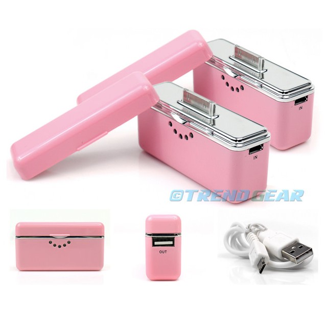 2 2800MAH PORTABLE EXTERNAL PINK BATTERY POWER CHARGER USB IPHONE 4S 4 ...