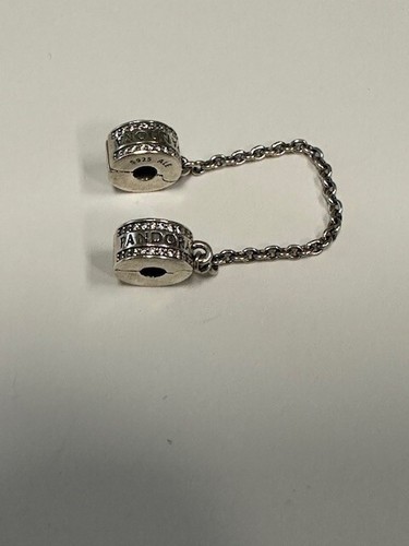 AUTHENTIC Pandora Logo Safety Chain Clip Charm - Gem
