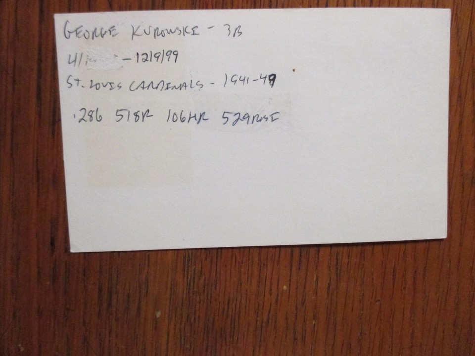 WHITEY KUROWSKI (Died in 1999) St. Louis Cardinals Signed 3 x 5 Photo ...