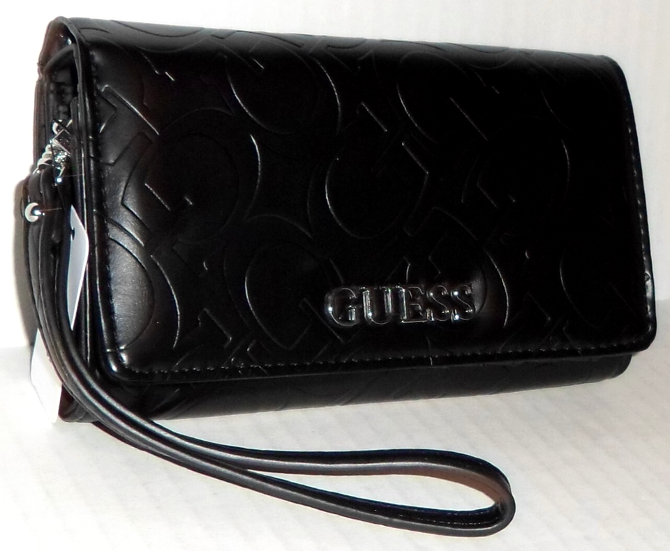 GUESS Abbas Black Flap Bifold Wristlet Wallet NWT | eBay