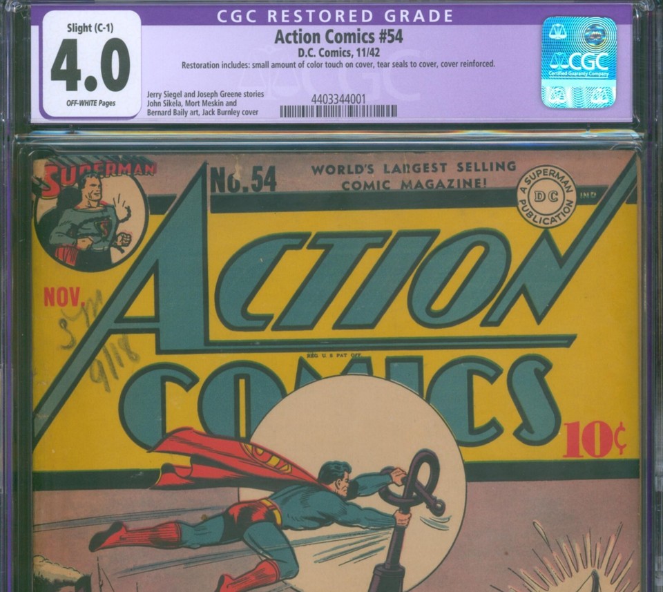 Action Comics #54 ⭐ CGC 4.0 Restored (Slight) ⭐ Superman Nazi U-Boat ...