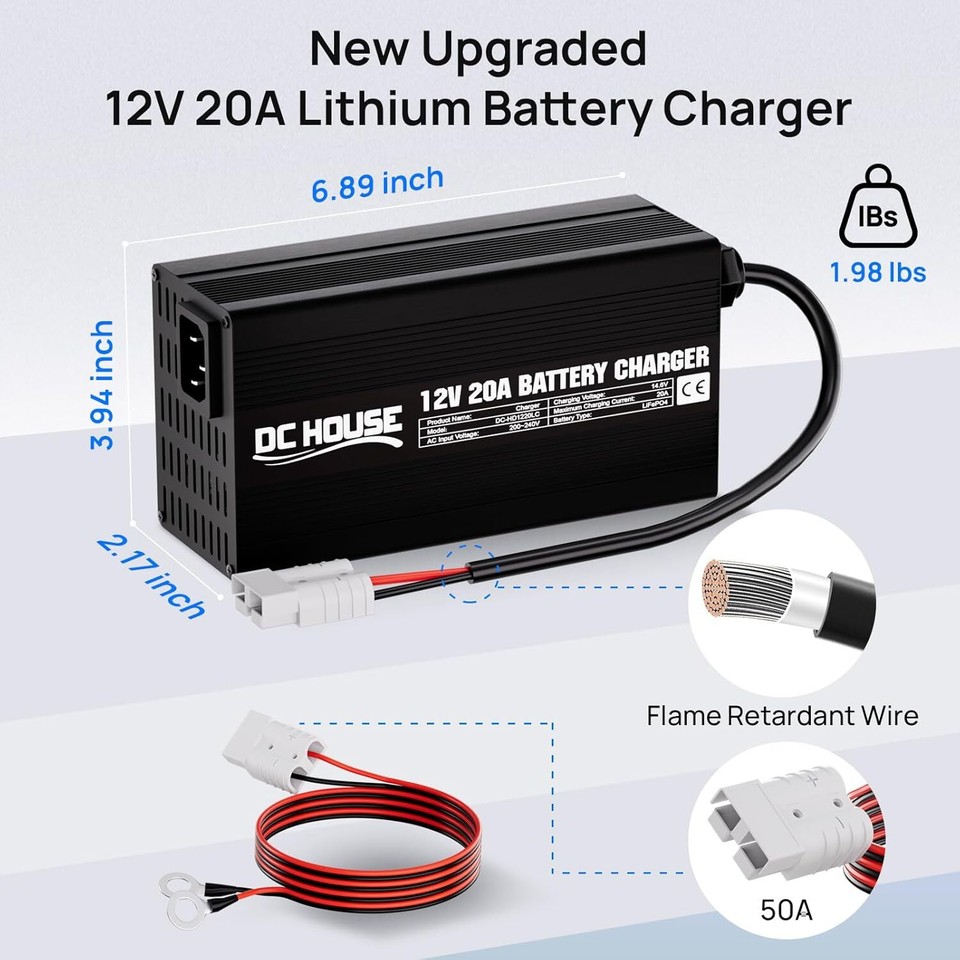 12V 20A Lithium Battery Smart Charger with Battery Quick Connector LED ...