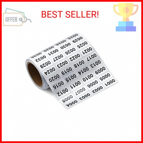 0001 to 2000 Inventory Number Sticker Labels Waterproof Self Adhesive ...